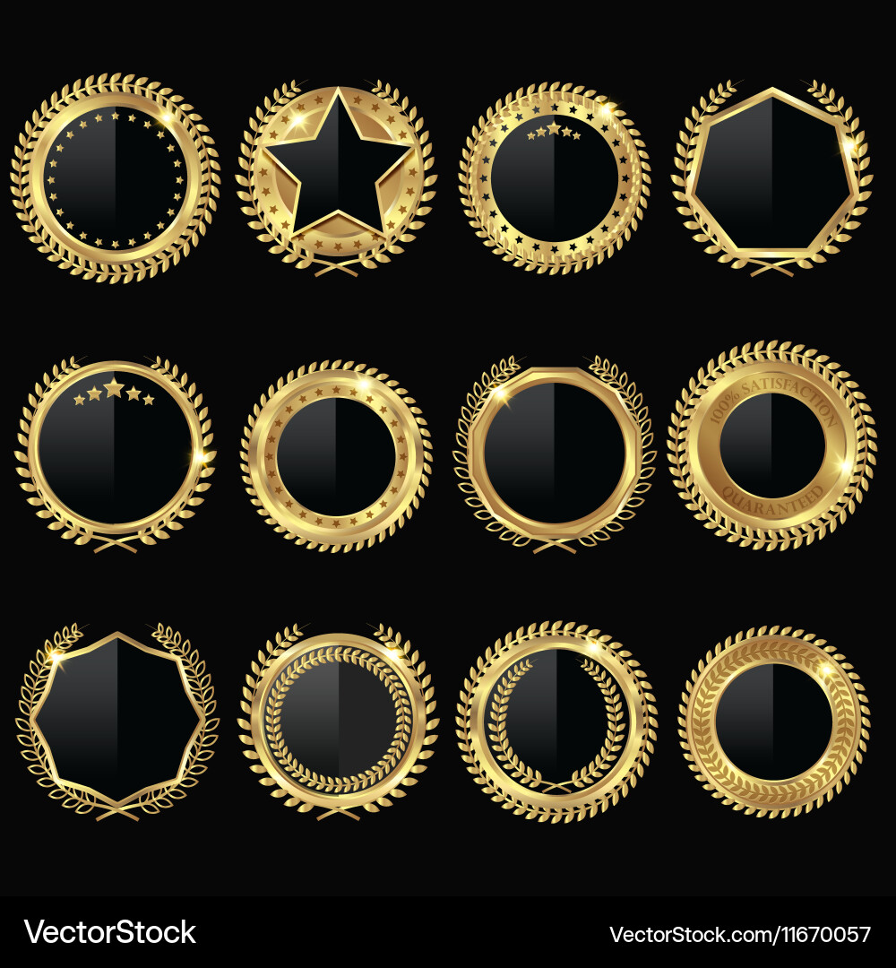 Golden Medal Black Label Set Royalty Free Vector Image