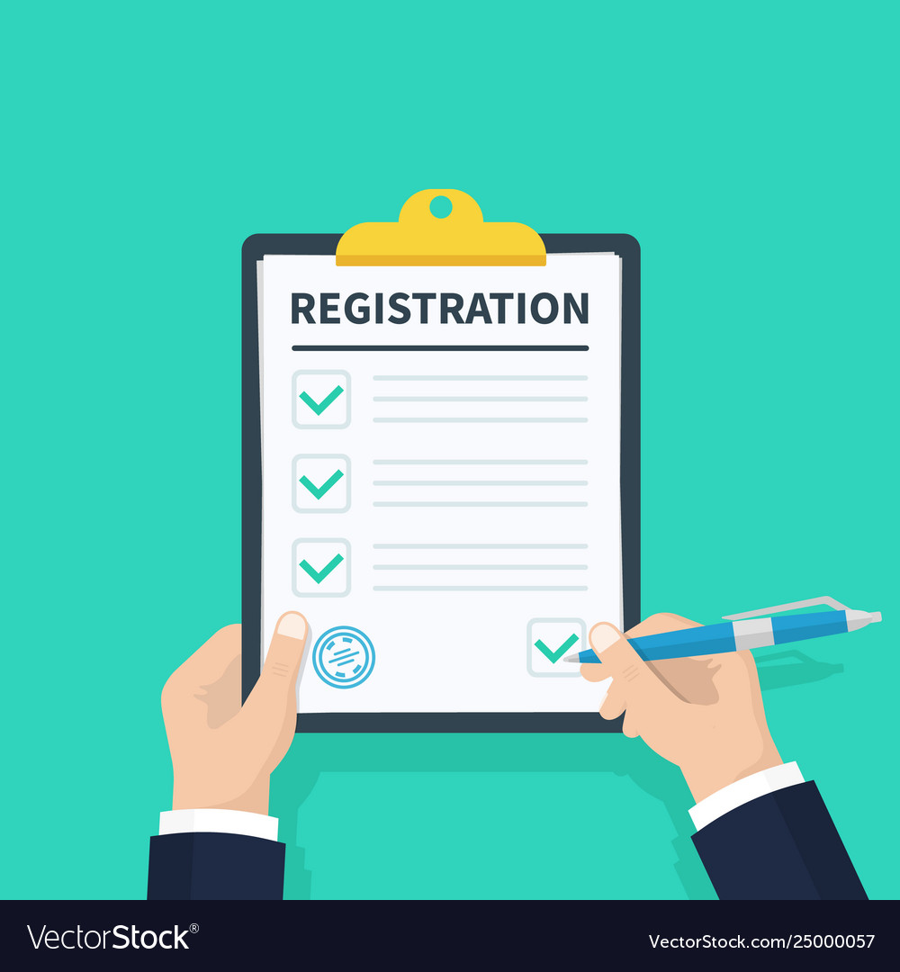 Man hold registration clipboard with checklist Vector Image Man hold registration clipboard with checklist Vector Image