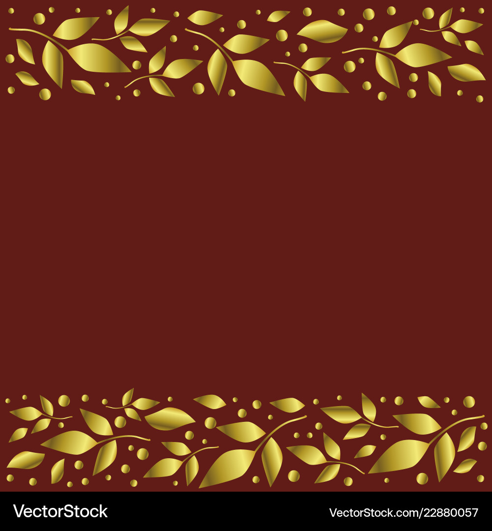 Red background with border golden leaves Vector Image