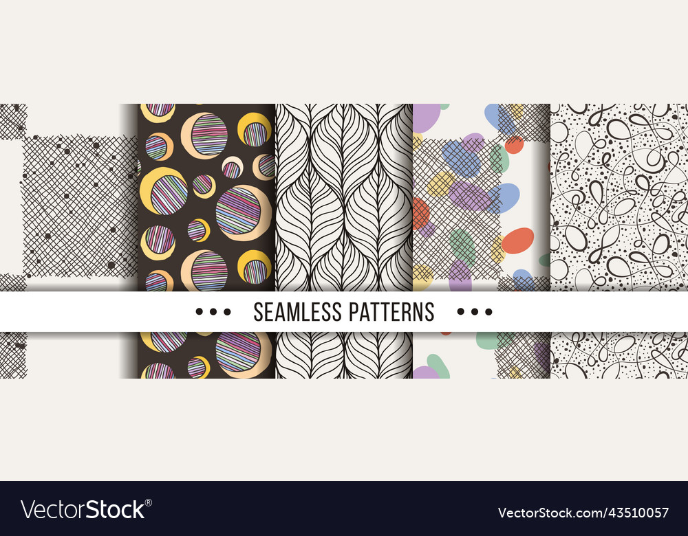 Set of seamless boho patterns with hand-drawn Vector Image