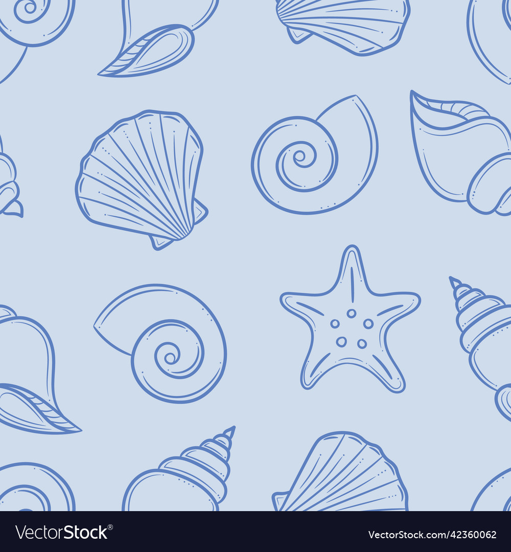 Blue seashell seamless pattern Royalty Free Vector Image