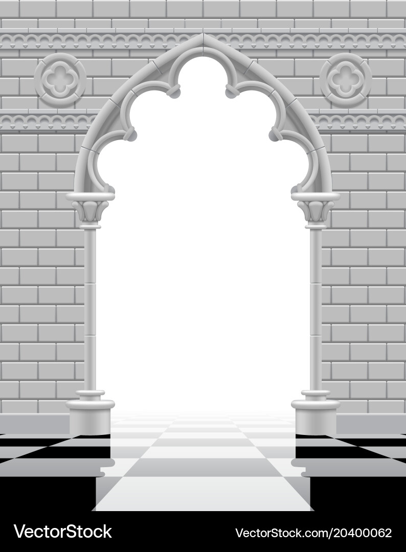 Gothic arch and wall in black white colors Vector Image