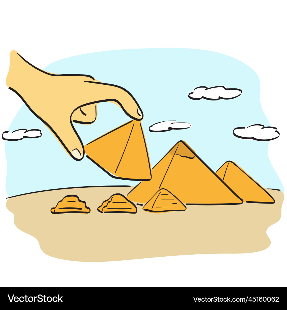 Hand holding pyramid of egypt drawn Royalty Free Vector