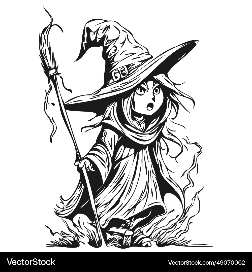 Haunting hand-drawn witchcraft in black and white Vector Image
