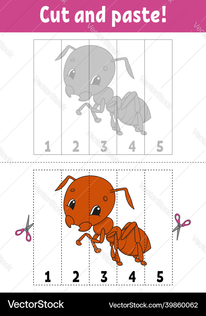 Learning numbers 1-5 cut and glue cartoon Vector Image