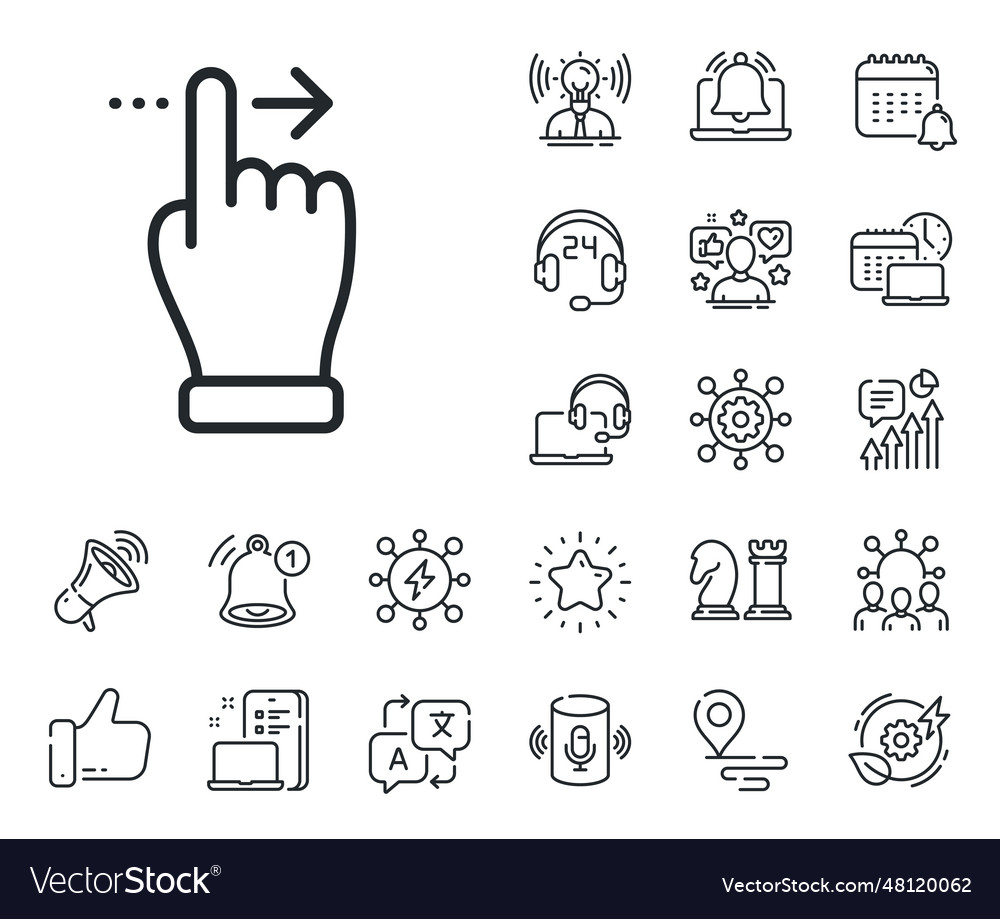 Touchscreen gesture line icon slide right arrow Vector Image Touchscreen gesture line icon slide right arrow Vector Image