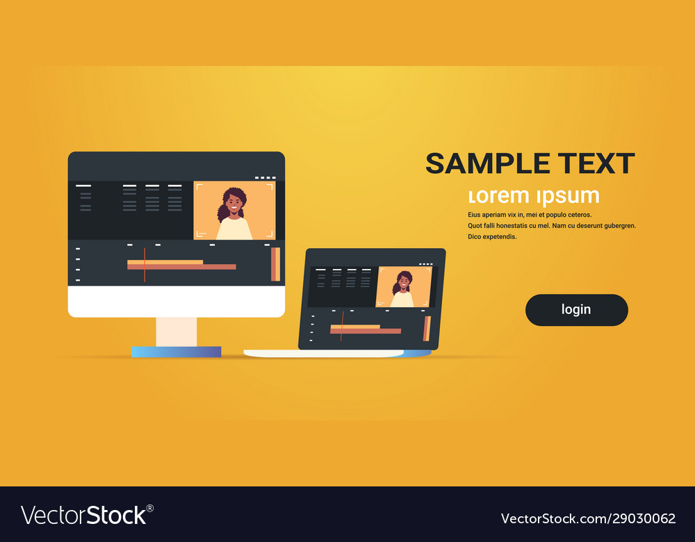 Video editor laptop computer monitor Royalty Free Vector