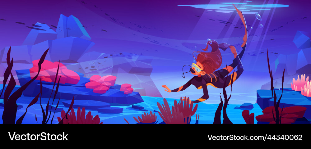 Young woman scuba diver explore underwater bottom Vector Image