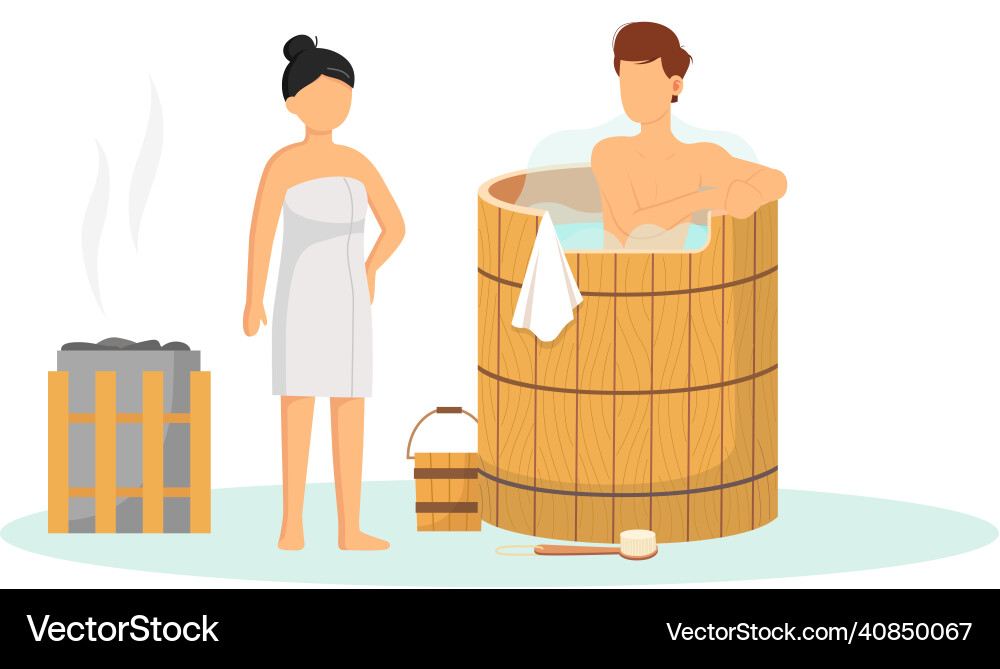 Cartoon people characters taking steam bath Vector Image