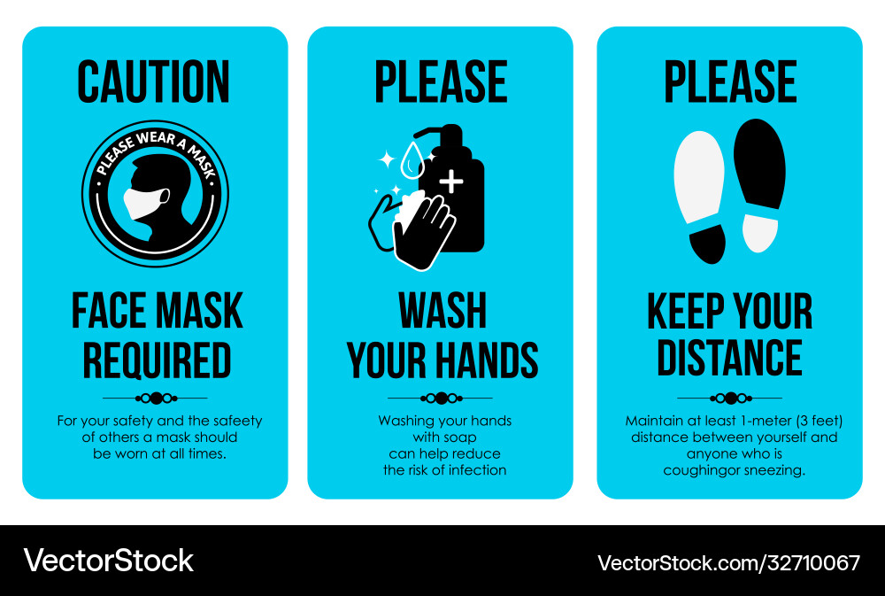 Covid sign poster templates caution card face Vector Image