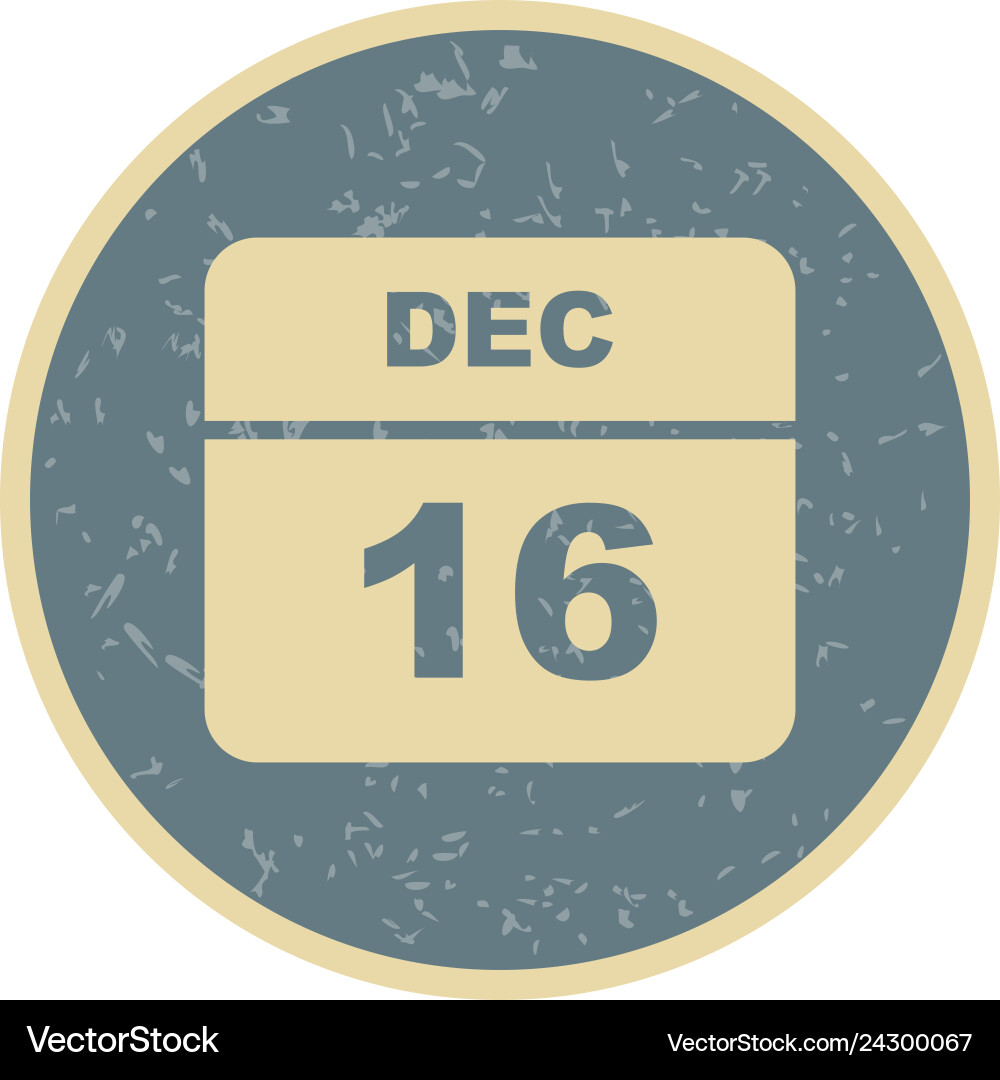 December 16th date on a single day calendar Vector Image