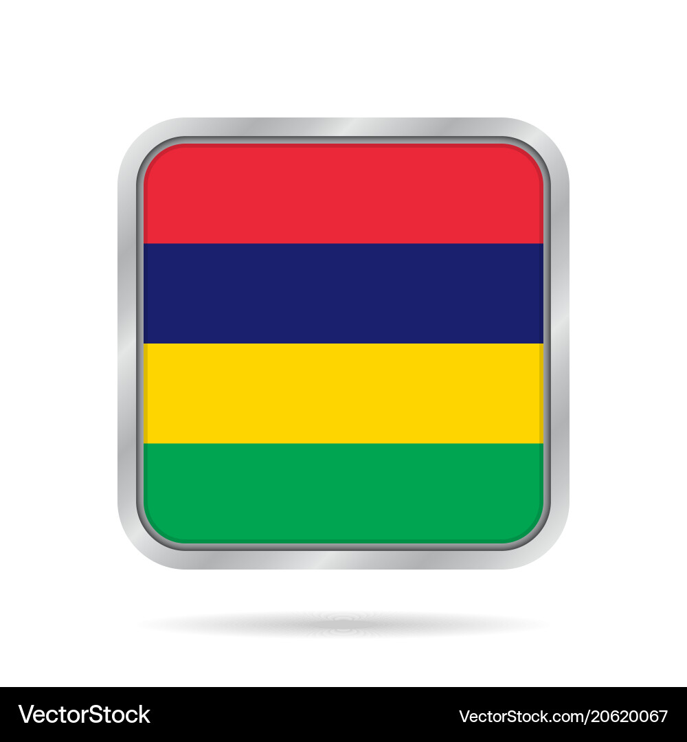 Flag mauritius metallic gray square button Vector Image