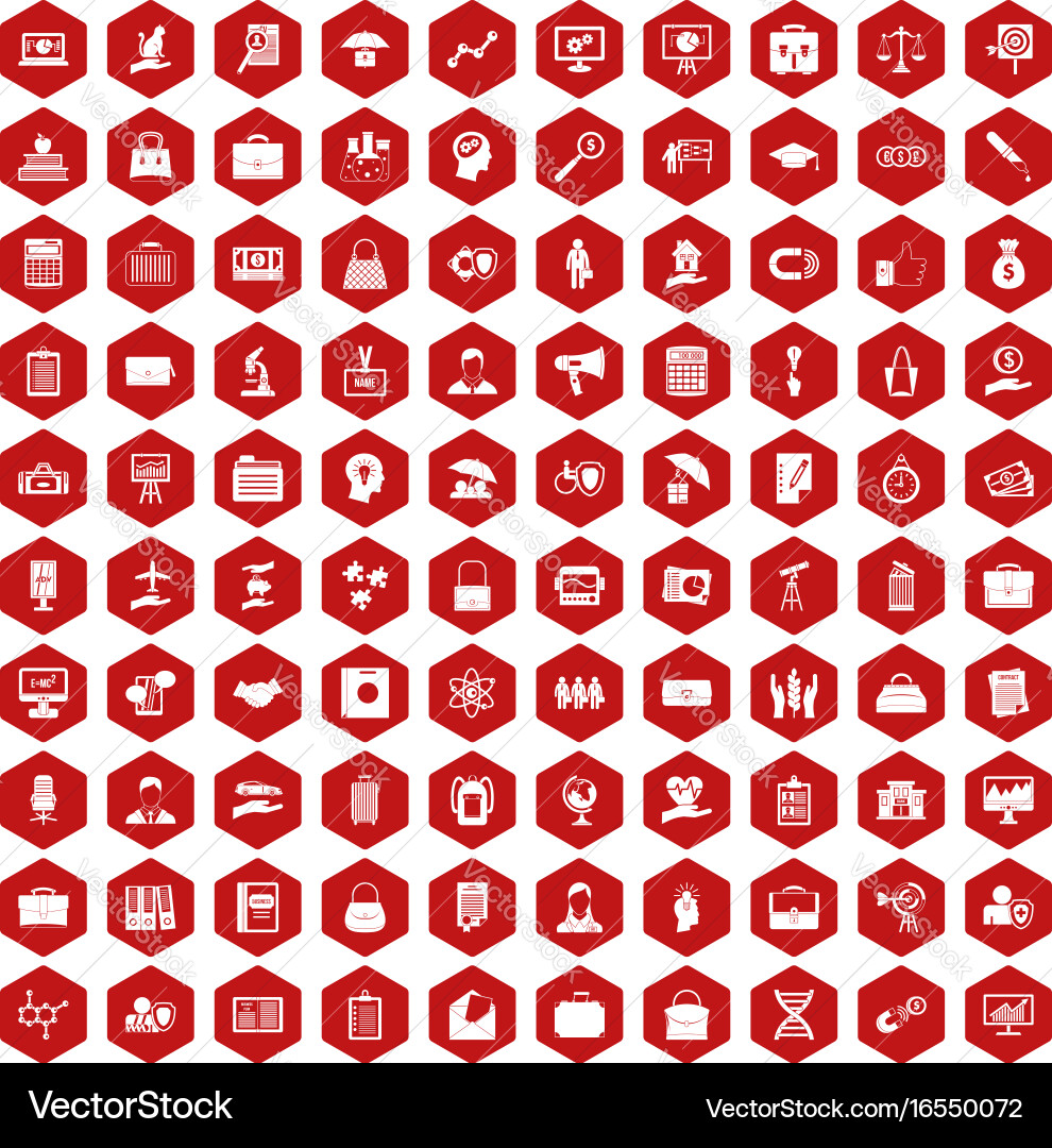 100 portfolio icons hexagon red Royalty Free Vector Image