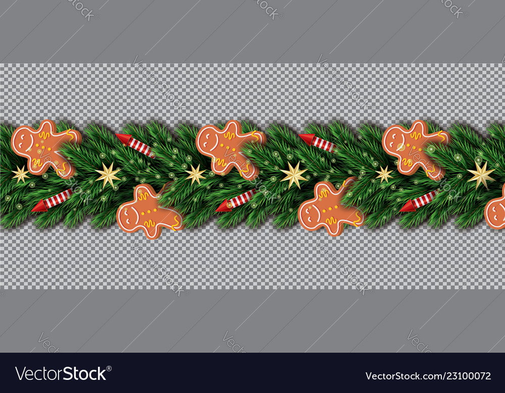 Border with gingerbread man christmas tree Vector Image