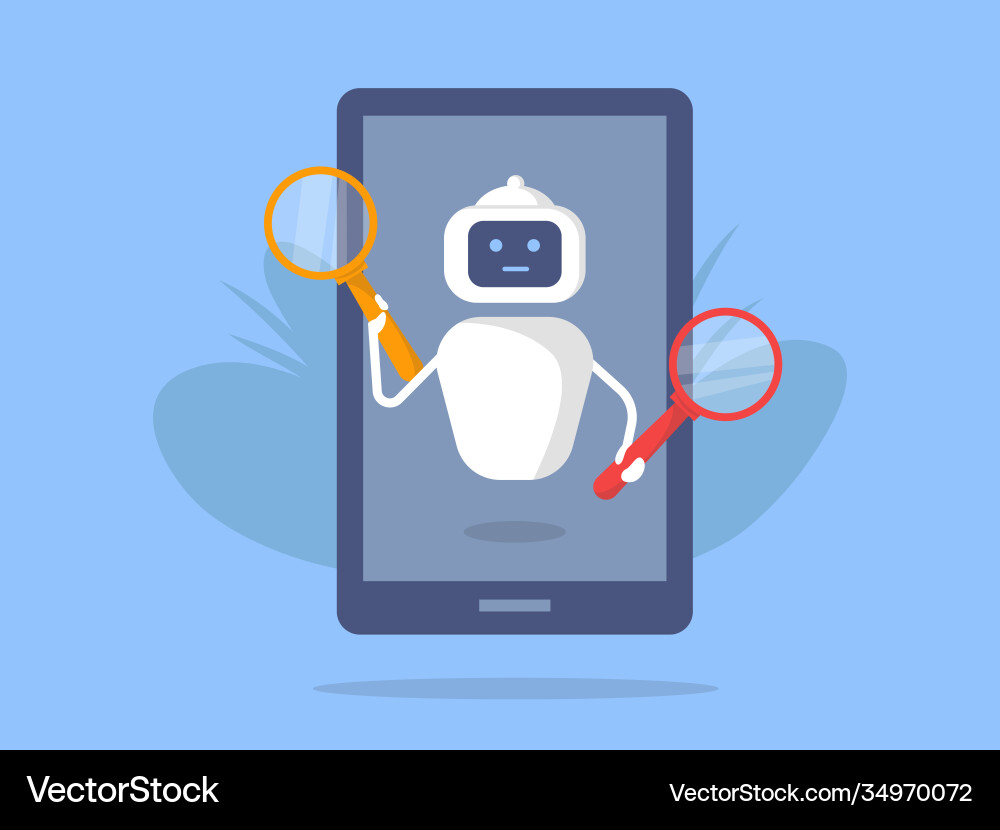 Chatbot search looks into a magnifying glass Vector Image
