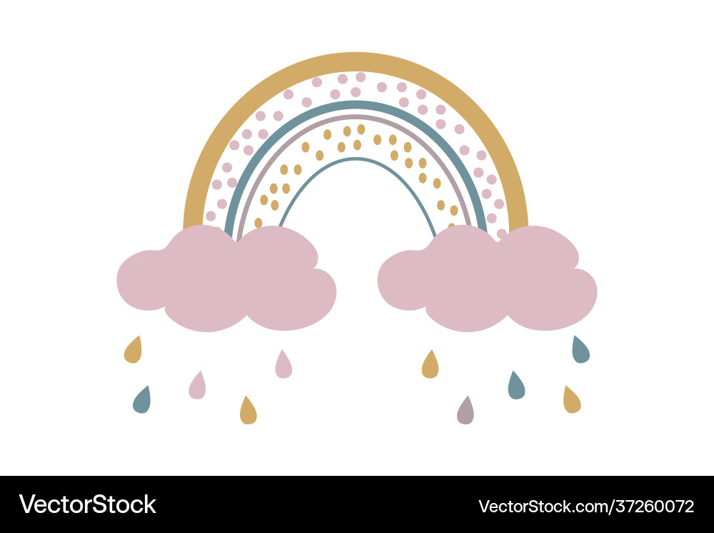 Cute baby boho rainbow with clouds and rain Vector Image