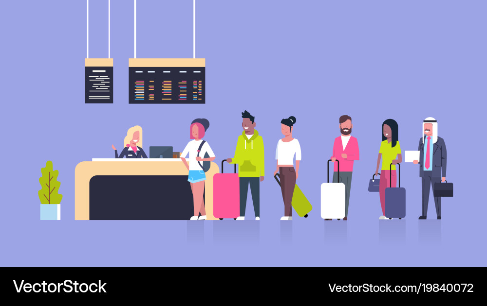 Group of mix race passengers standing in queue Vector Image