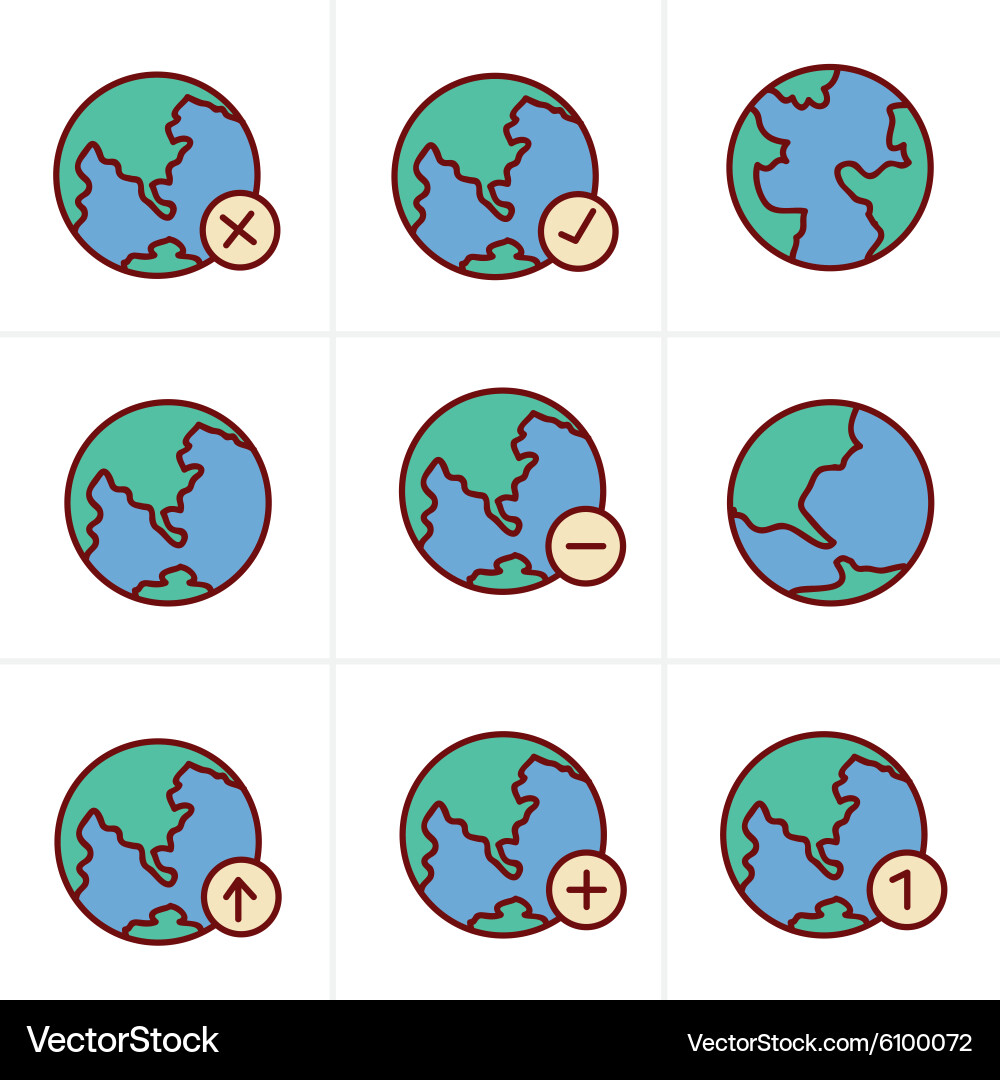 Icons style earth icons set Royalty Free Vector Image