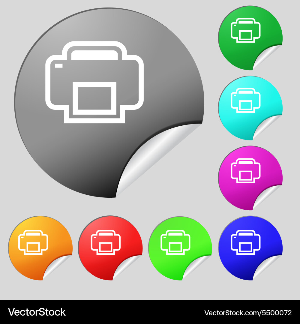 Printing icon sign set of eight multi colored Vector Image