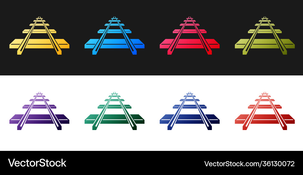 Set railroad icon isolated on black and white Vector Image