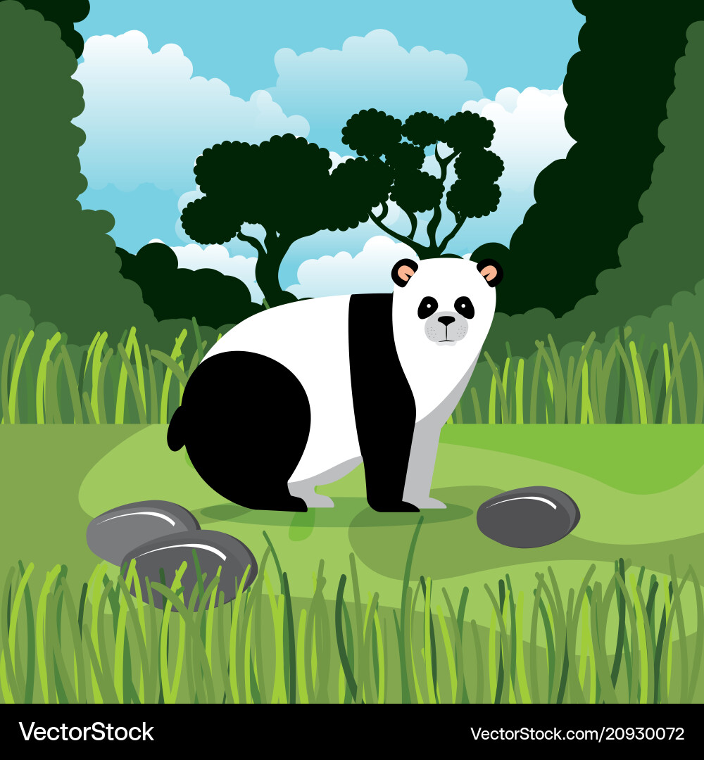 Wild bear panda in the jungle scene Royalty Free Vector