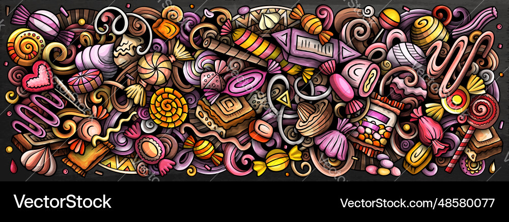 Candies doodle cartoon funny banner Royalty Free Vector