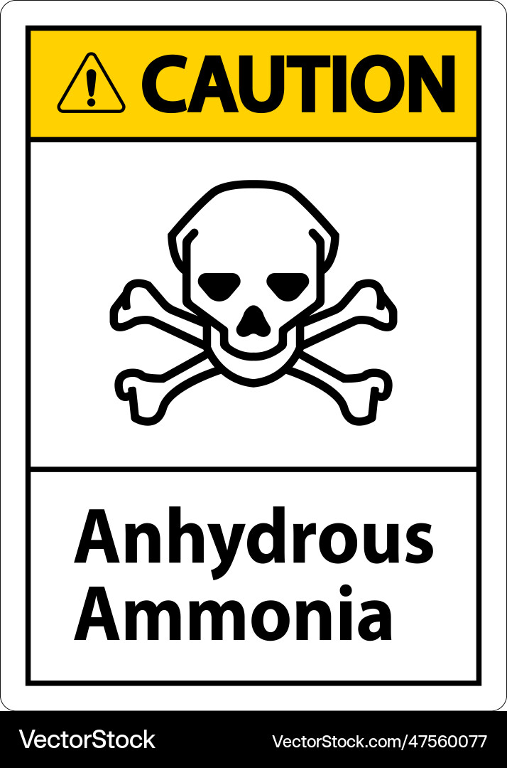 Caution anhydrous ammonia sign on white background