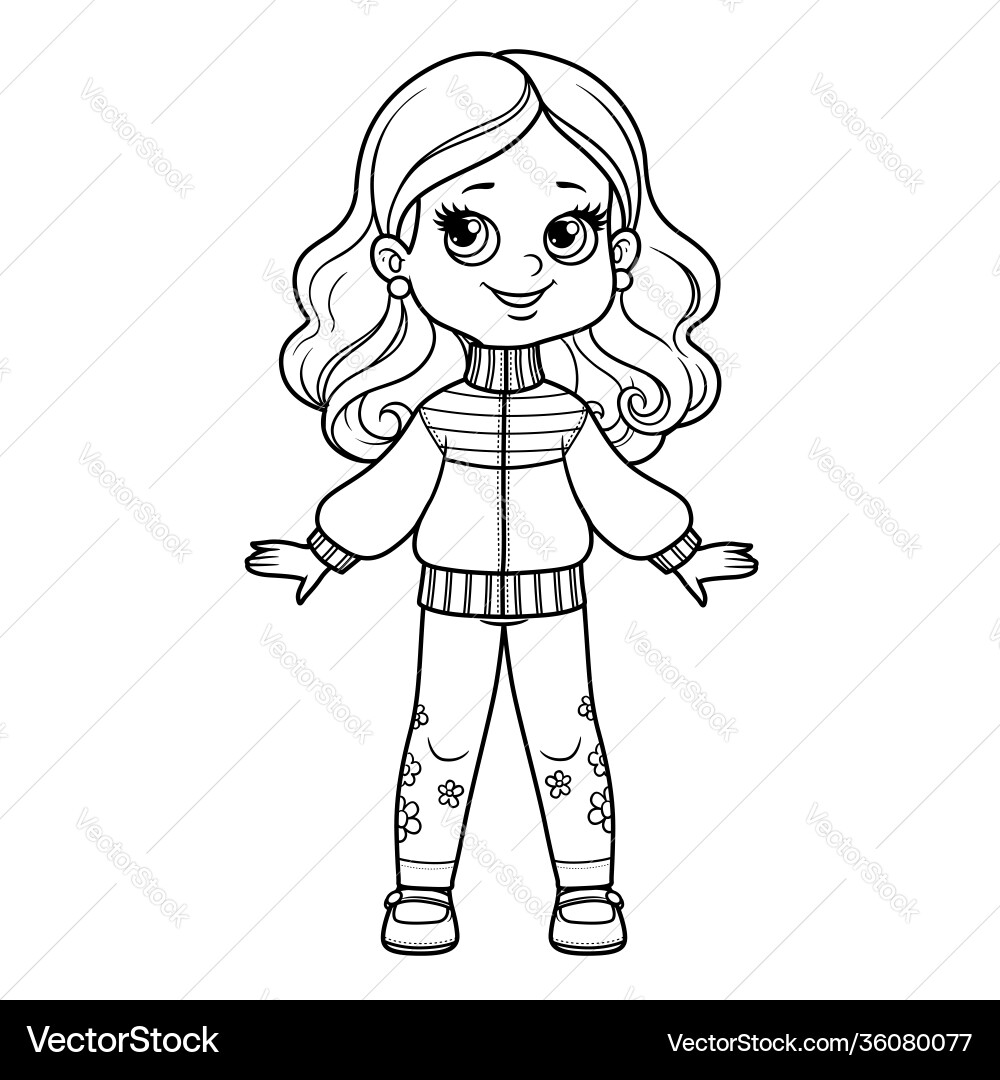 Cute cartoon girl dressed in warm pullover and Vector Image