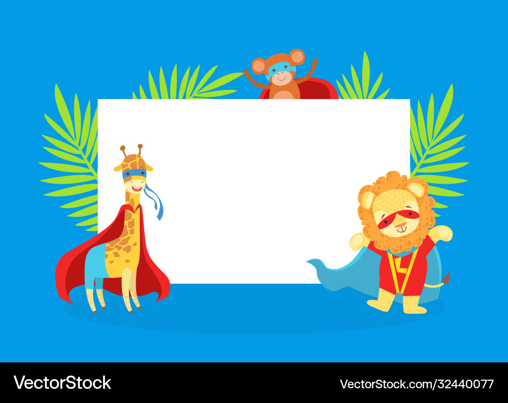 Cute superhero animals with blank banner giraffe Vector Image