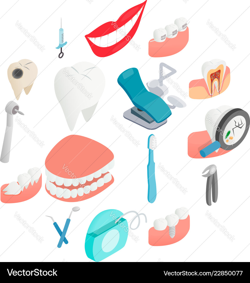 Dental set icons isometric 3d style Royalty Free Vector