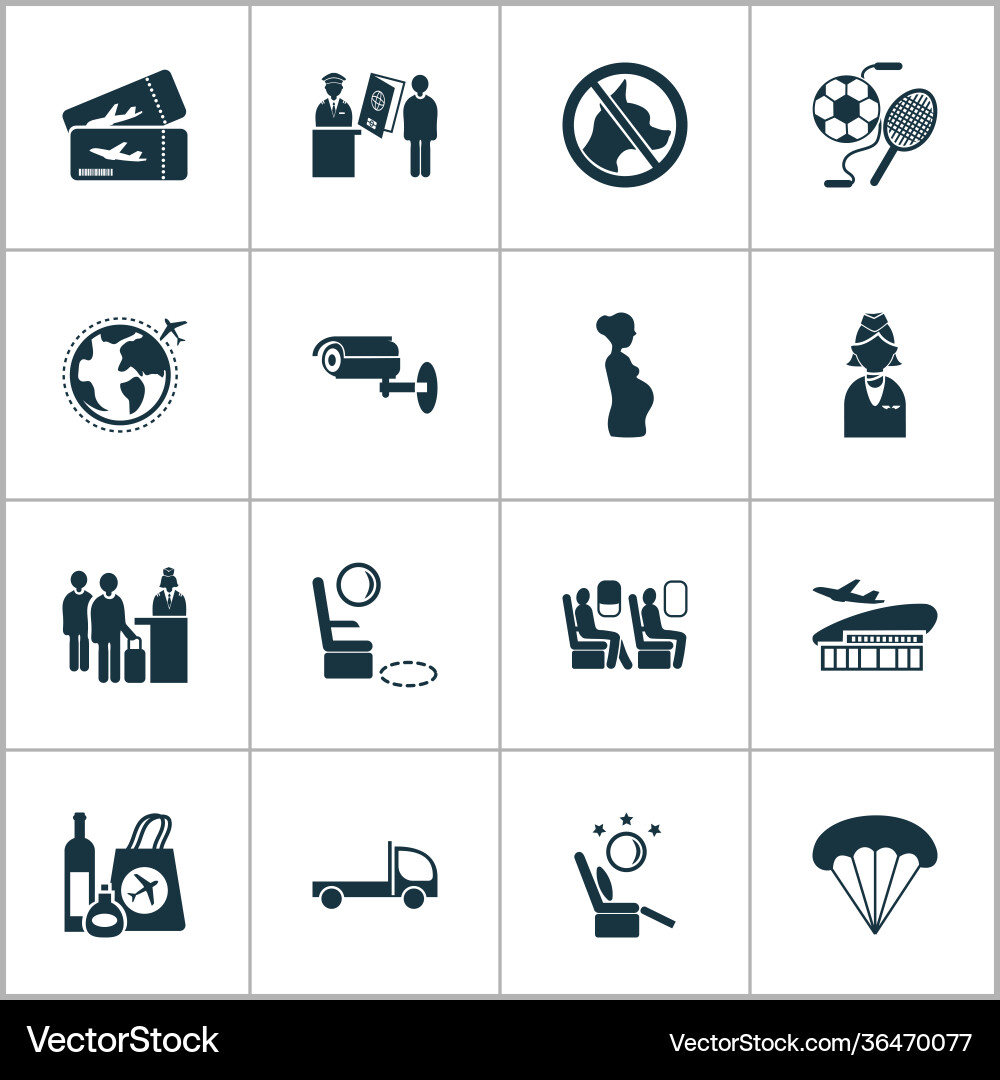 Flight icons set with business class seats Vector Image
