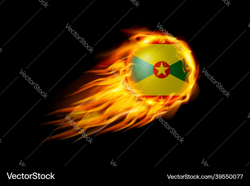 Grenada flag with fire ball realistic design Vector Image