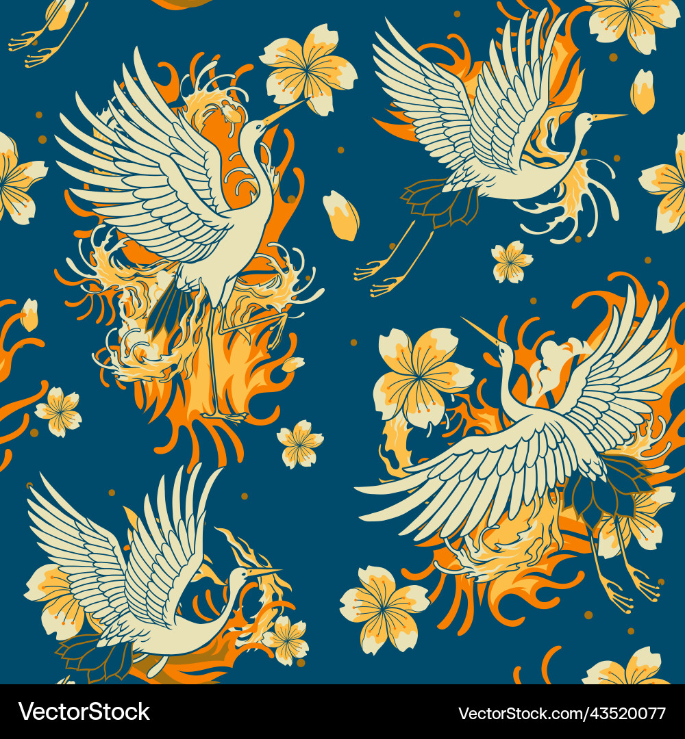 Seamless pattern of vintage heron bird Royalty Free Vector