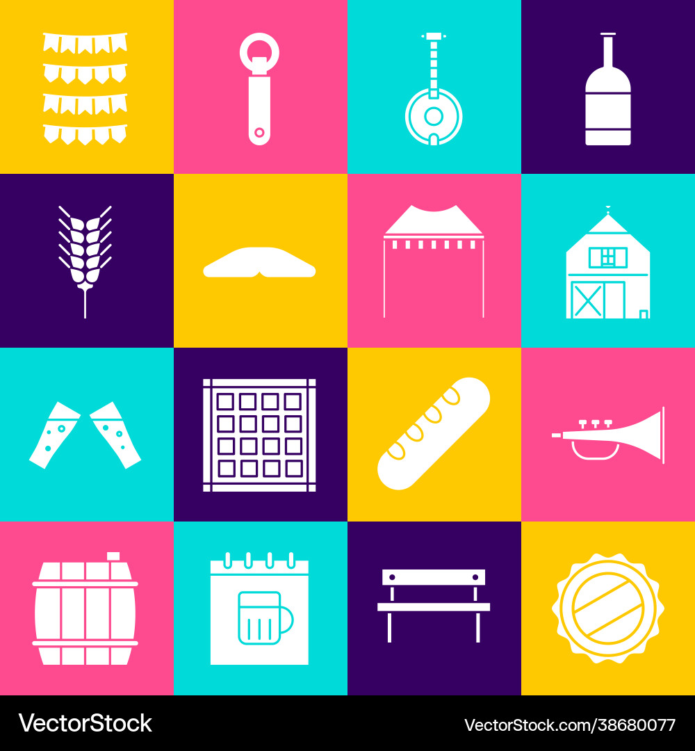 Set bottle cap musical instrument trumpet farm Vector Image