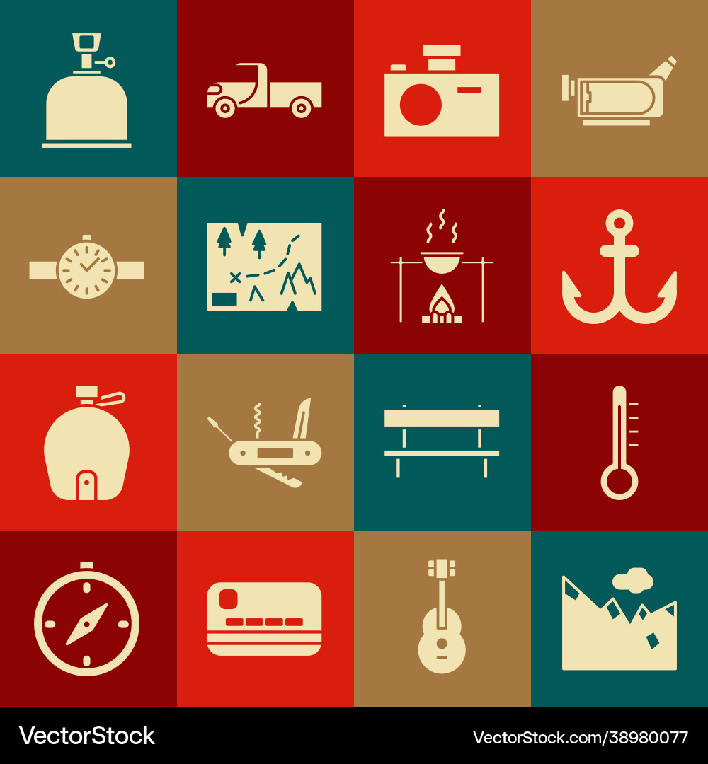 Set mountains meteorology thermometer anchor Vector Image