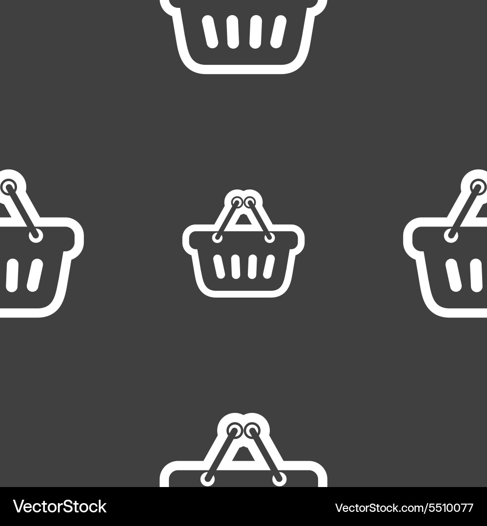 Shopping cart icon sign seamless pattern on a gray