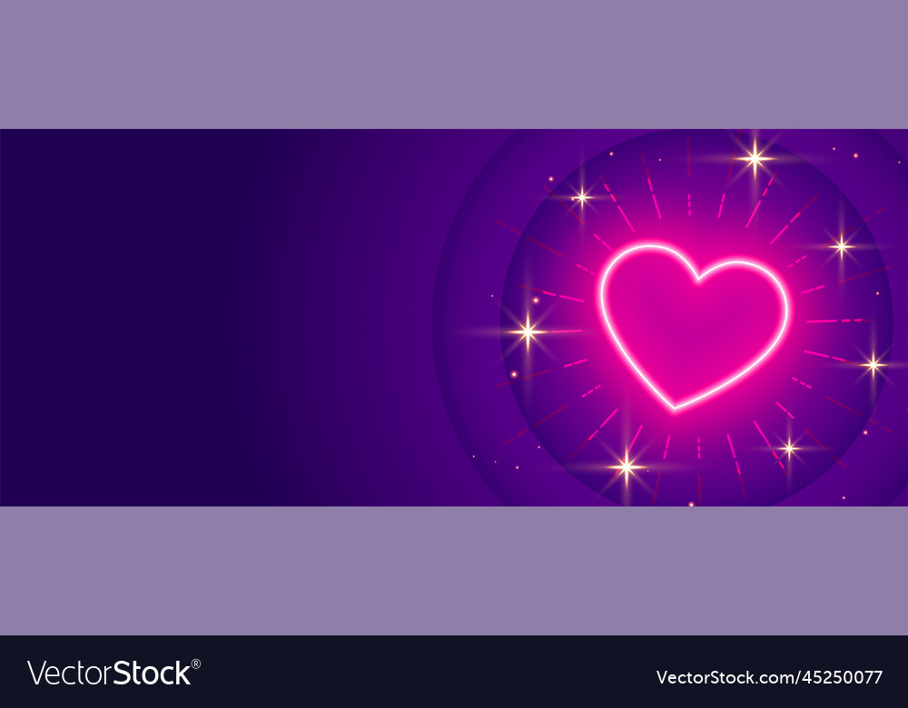 Valentines day greeting with glowing neon heart Vector Image
