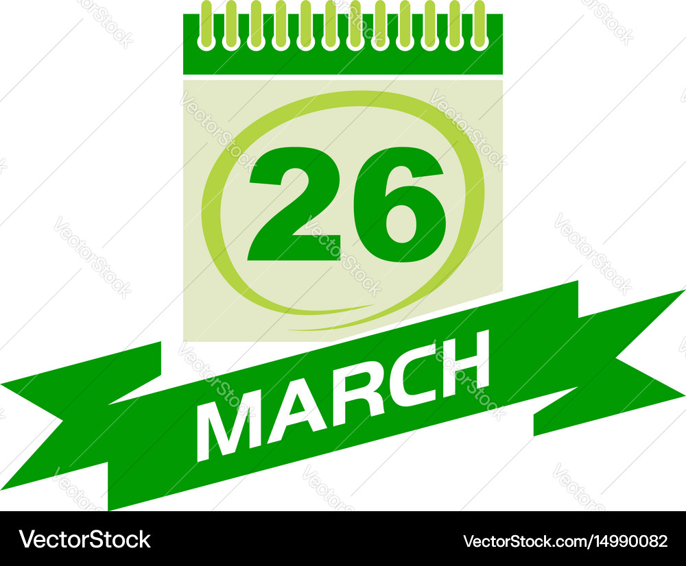 26 march calendar with ribbon Royalty Free Vector Image