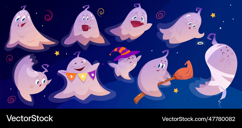 Cute friendly ghost set Royalty Free Vector Image