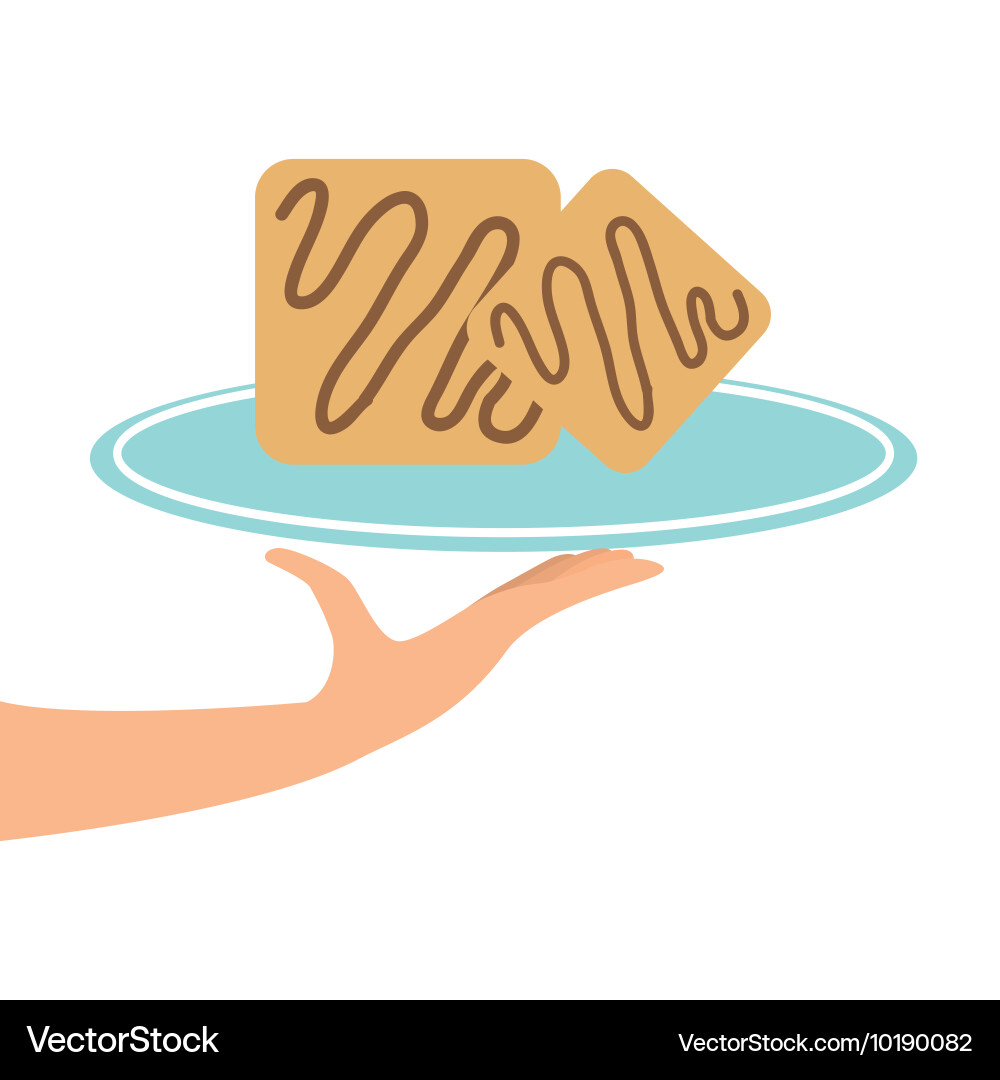 Hand holding a tray of cake Royalty Free Vector Image