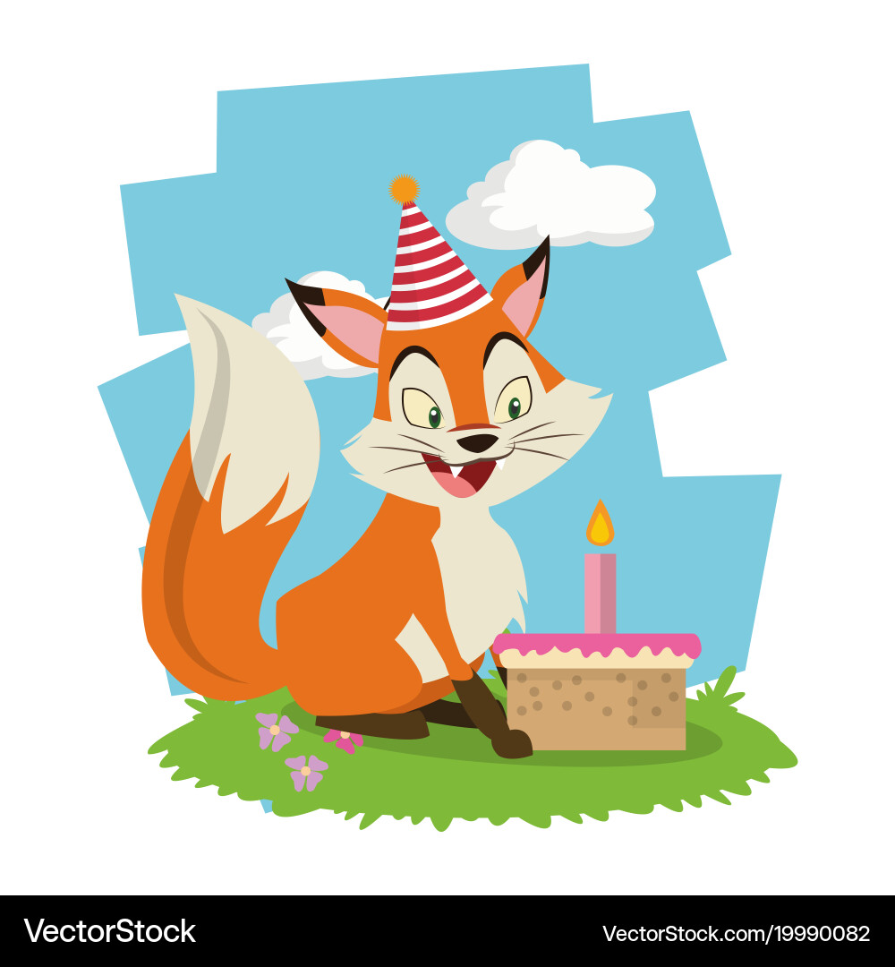 Happy birthday fox cartoon card Royalty Free Vector Image