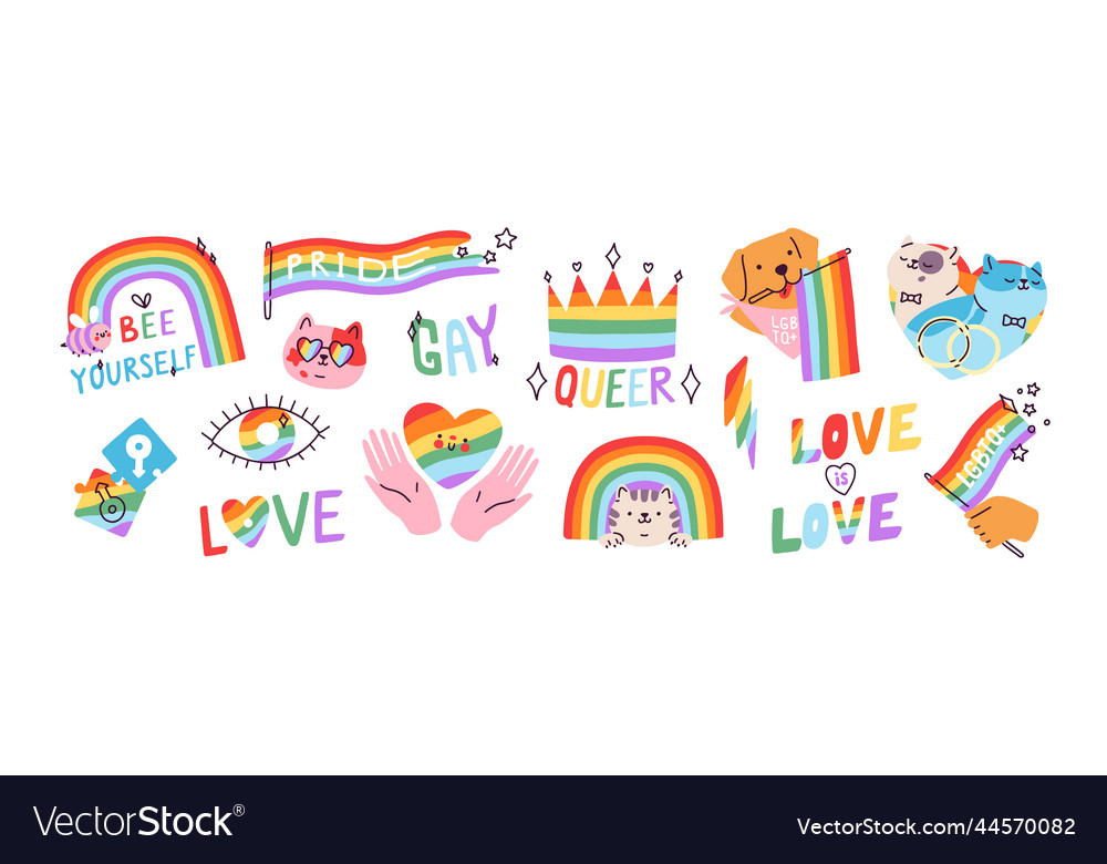 Lgbt Stickers Set Rainbow Flags Heart Crown Vector Image