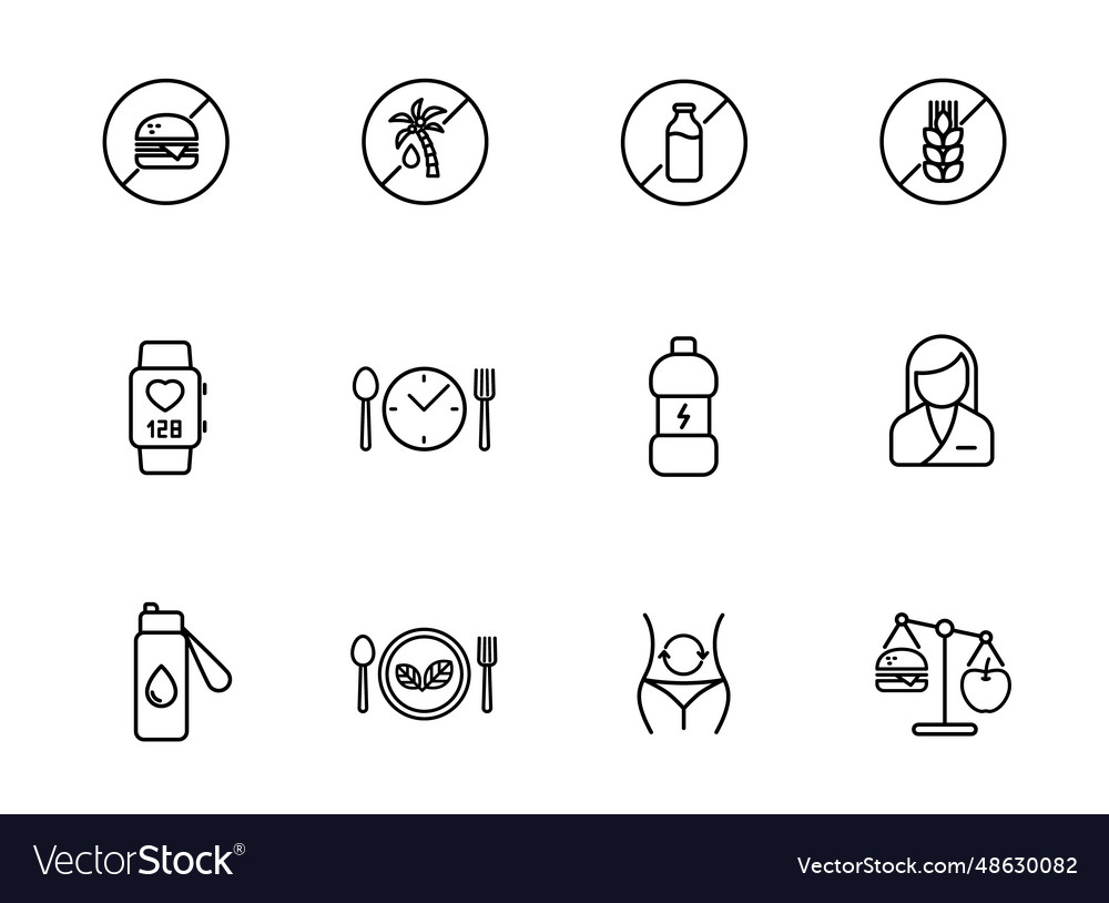 Nutrition outline icons isolated Royalty Free Vector Image