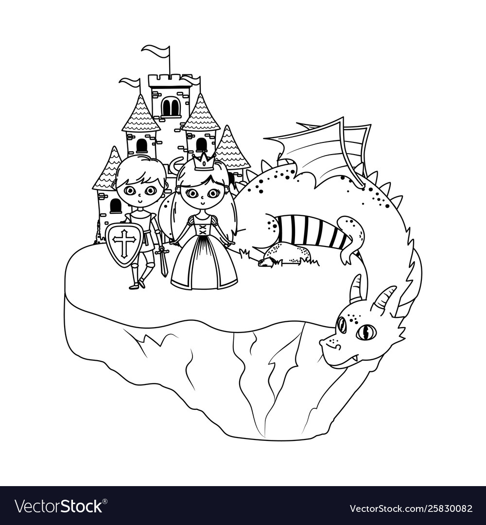 Princess dragon and knight fairytale design Vector Image