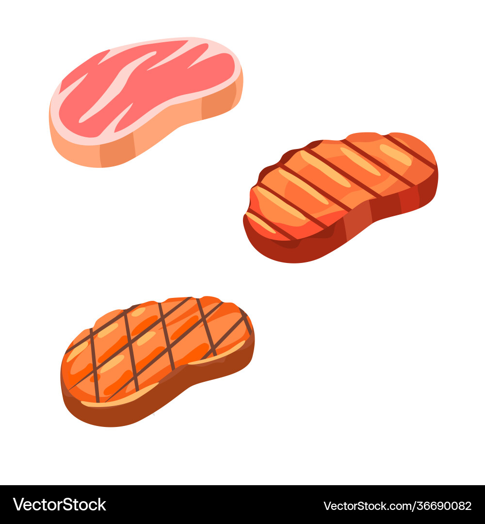 Set beef steak grilled meat delicious barbecue Vector Image