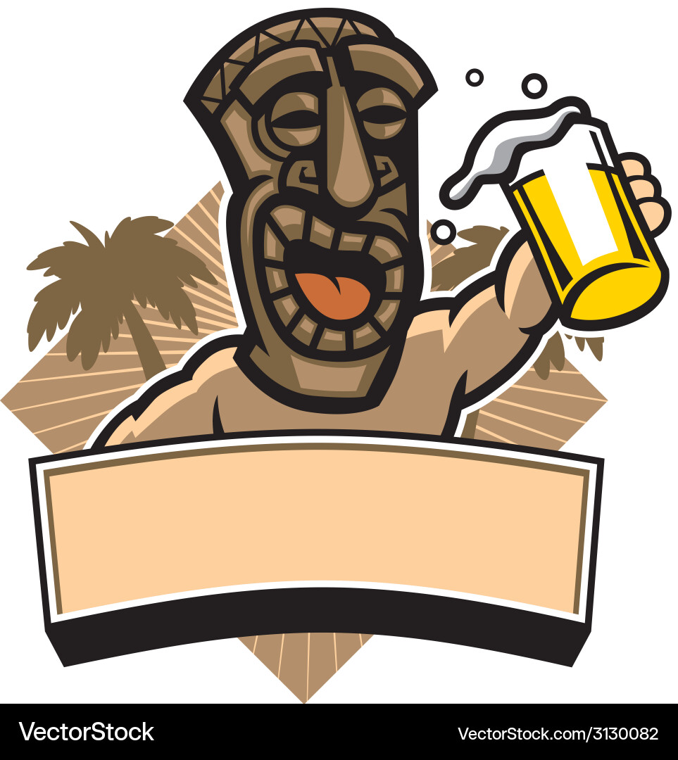 Tiki hold a glass beer Royalty Free Vector Image