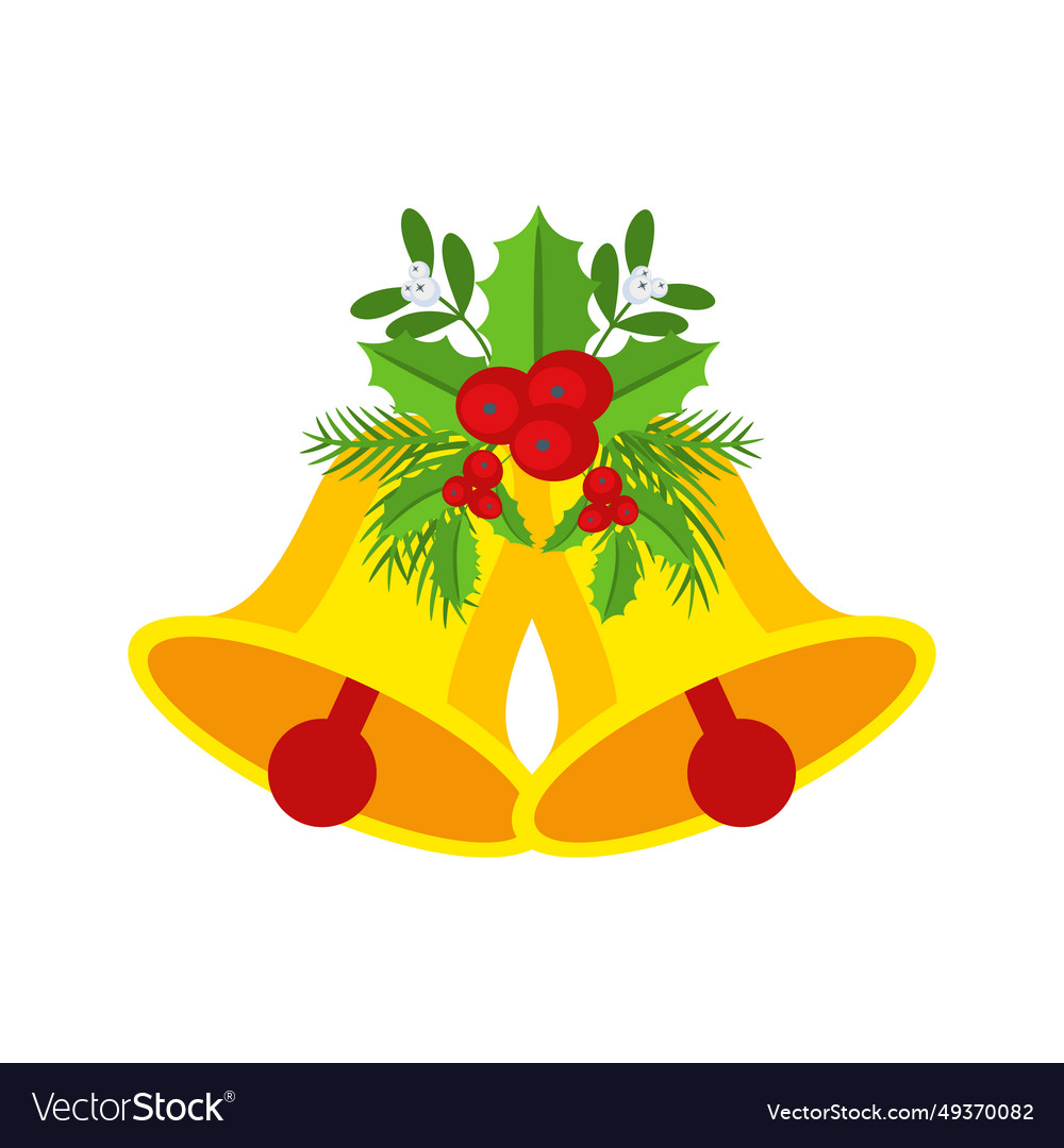 Two christmas bells with holly berry floral Vector Image