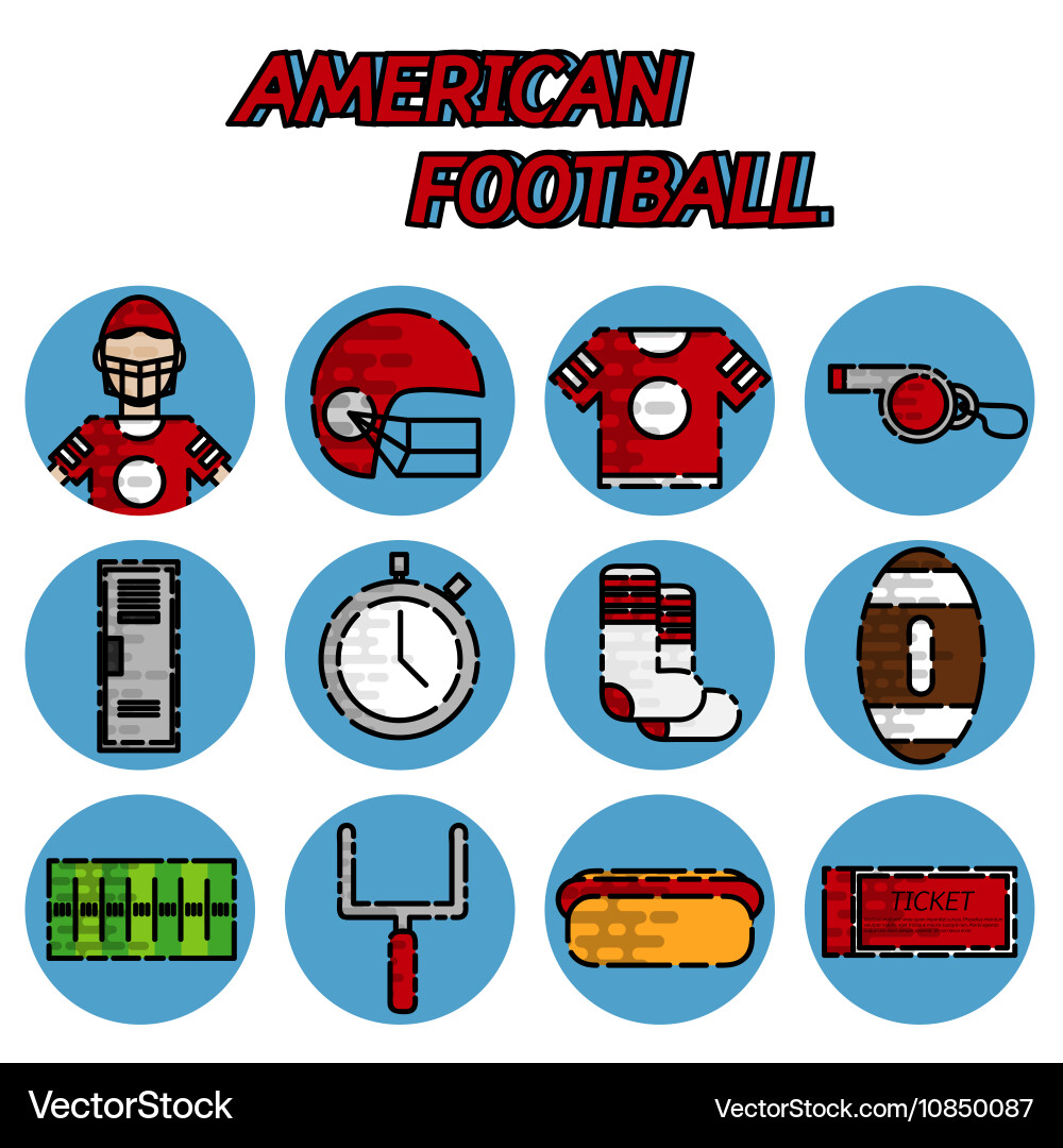 American football flat icon set Royalty Free Vector Image
