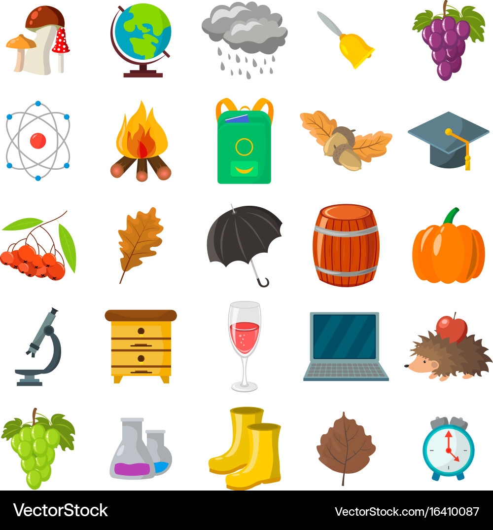 Autumn school icon set cartoon and flat style Vector Image
