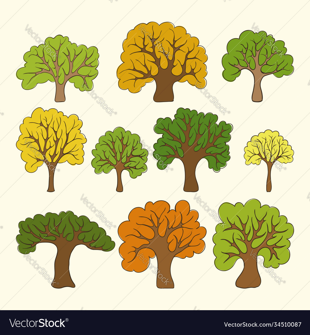 Beautiful set hand drawn doodle trees isolated Vector Image